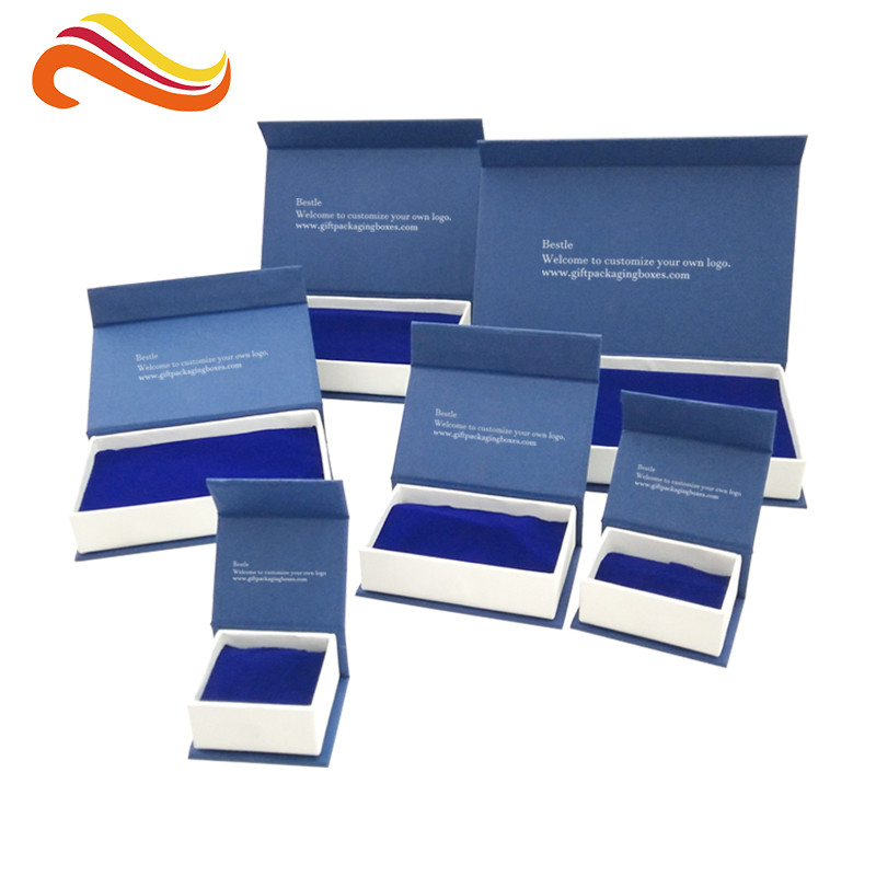 Luxury Magnetic Matte Blue Gift Packaging Boxes with Embossing Flocking